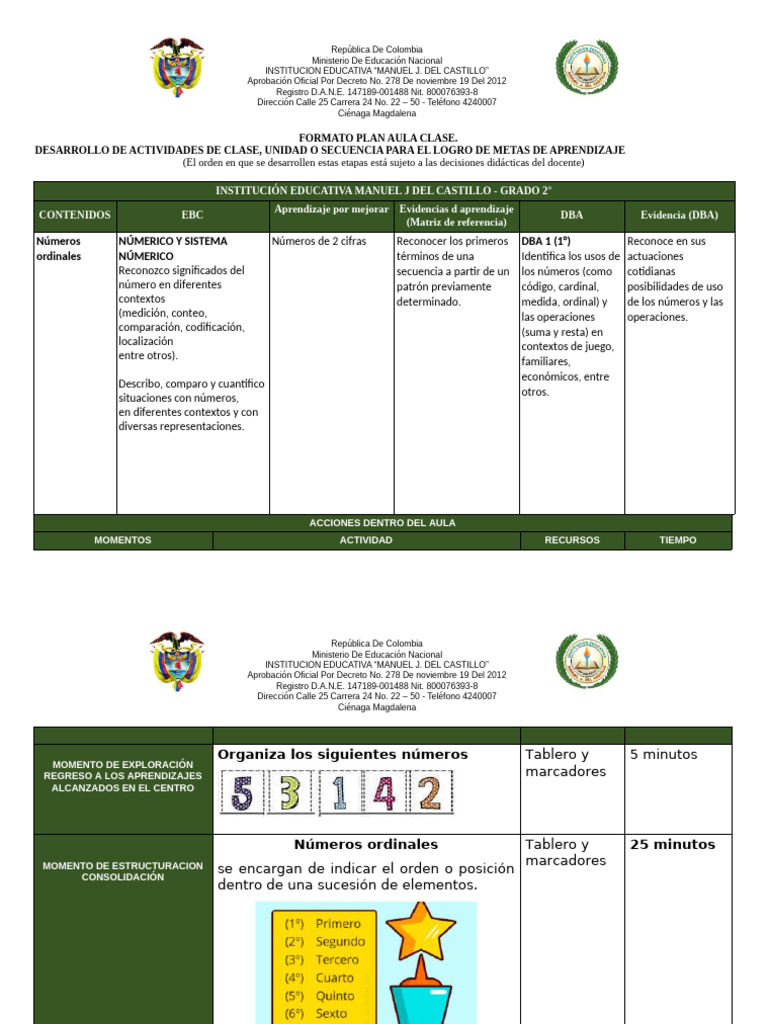 Mat 2° 10NUMEROS ORDINALES | PDF | Colombia
