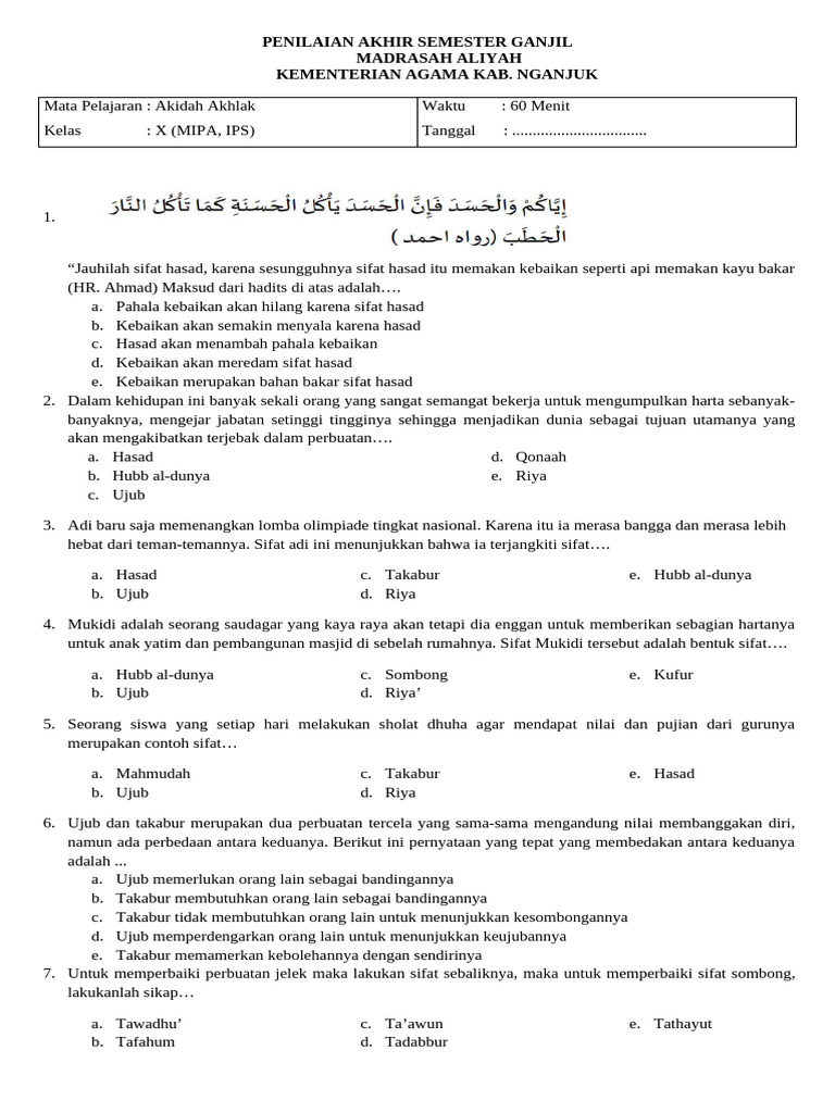 Soal Pas Ganjil Aa X 2024 | PDF