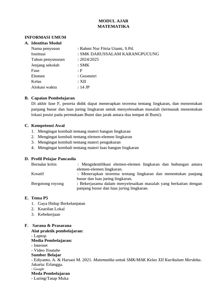 MA MTK KELAS XII - Elemen 4 Geometri | PDF