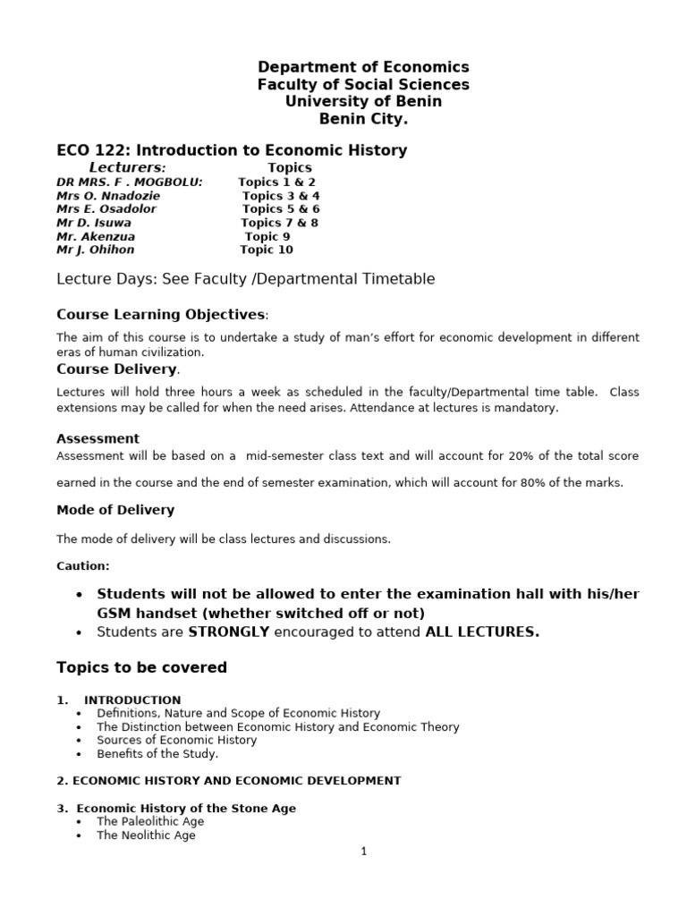 ECO122 Course Outline | PDF | Economic History | Liberal Arts Education