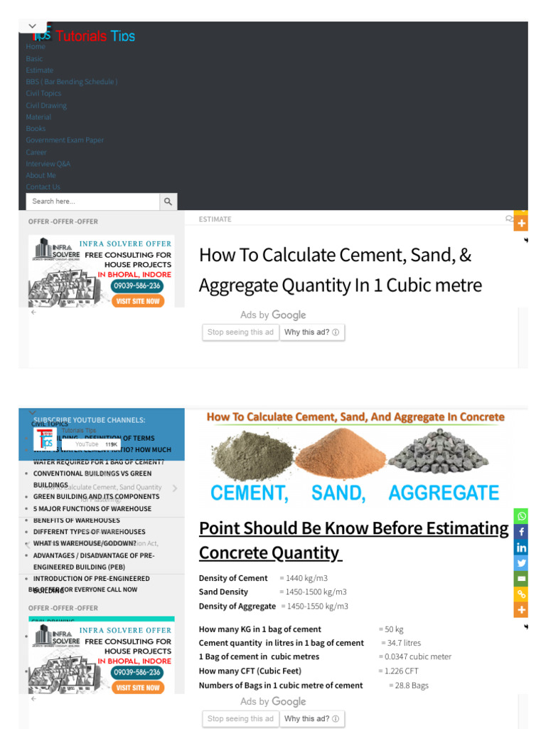 Calculate Cement, Sand & Aggregates & Plaster Quantity in Concrete ...