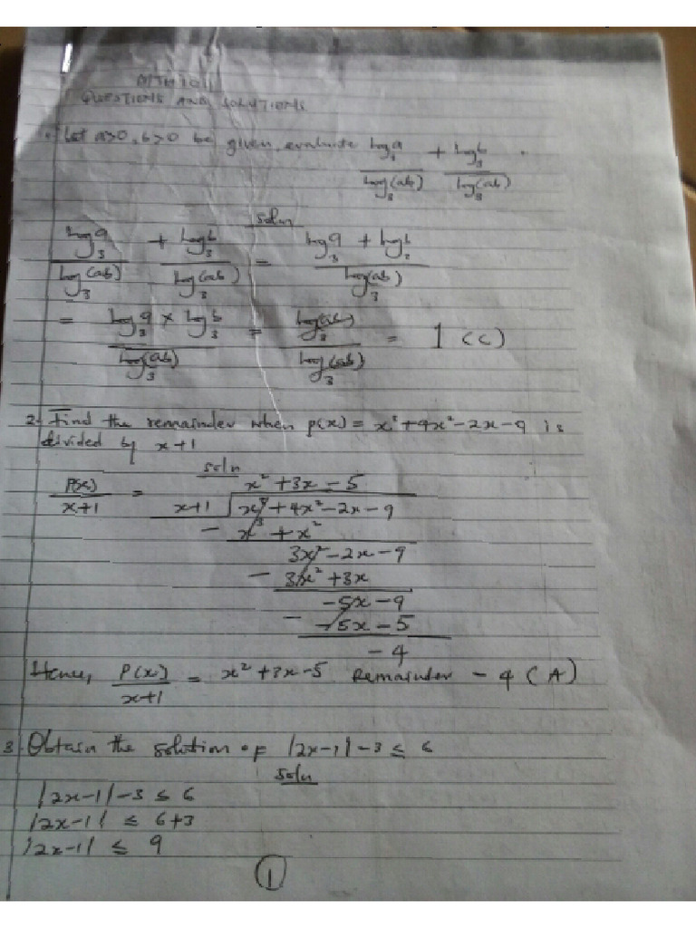 Type Ap2 Mth 101 Solutions. | PDF
