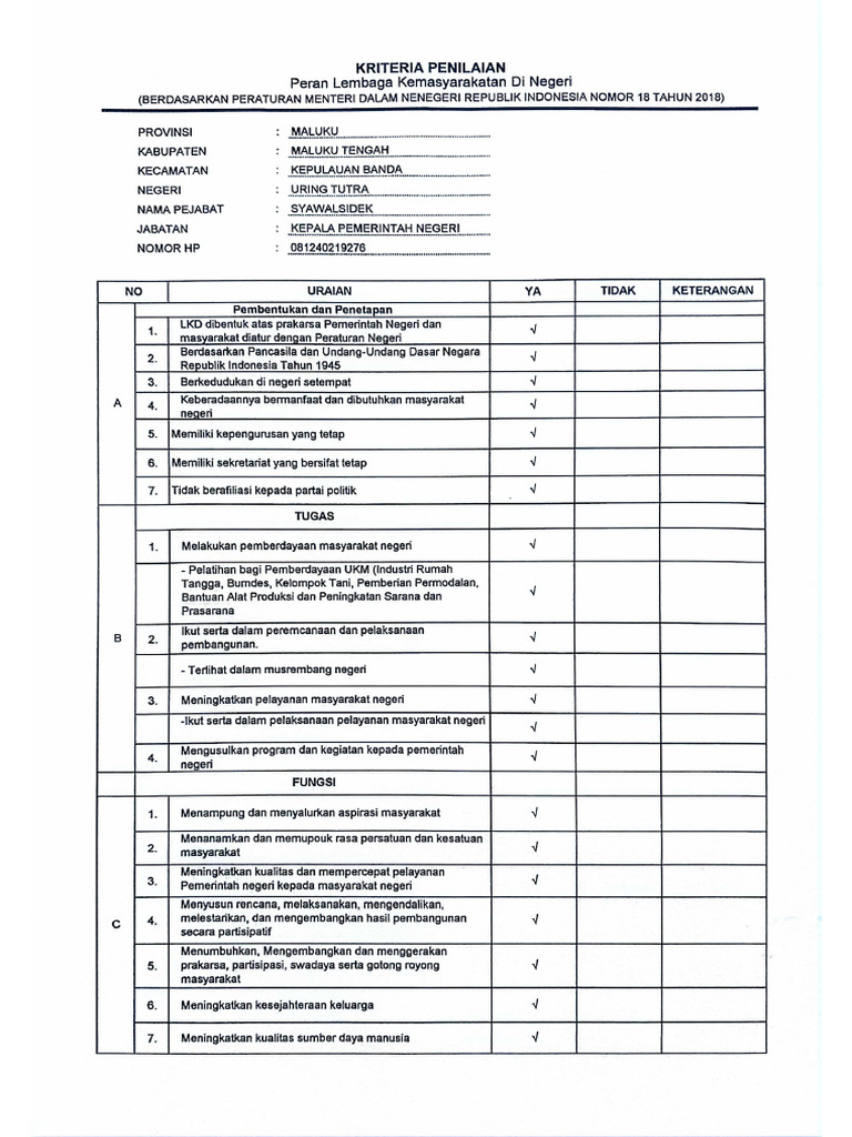 Kriteria Penilaian Negeri Uring Tutra | PDF