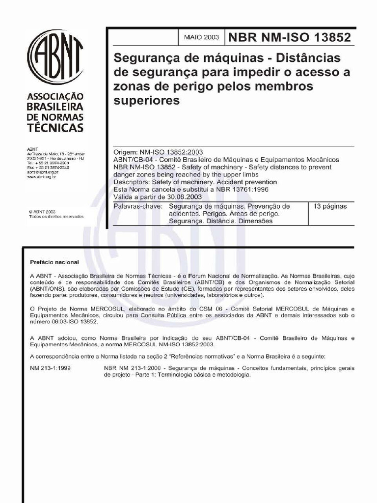 NBR NM ISO 13852-2003 - Segurança de Máquinas - Distâncias de Segurança ...