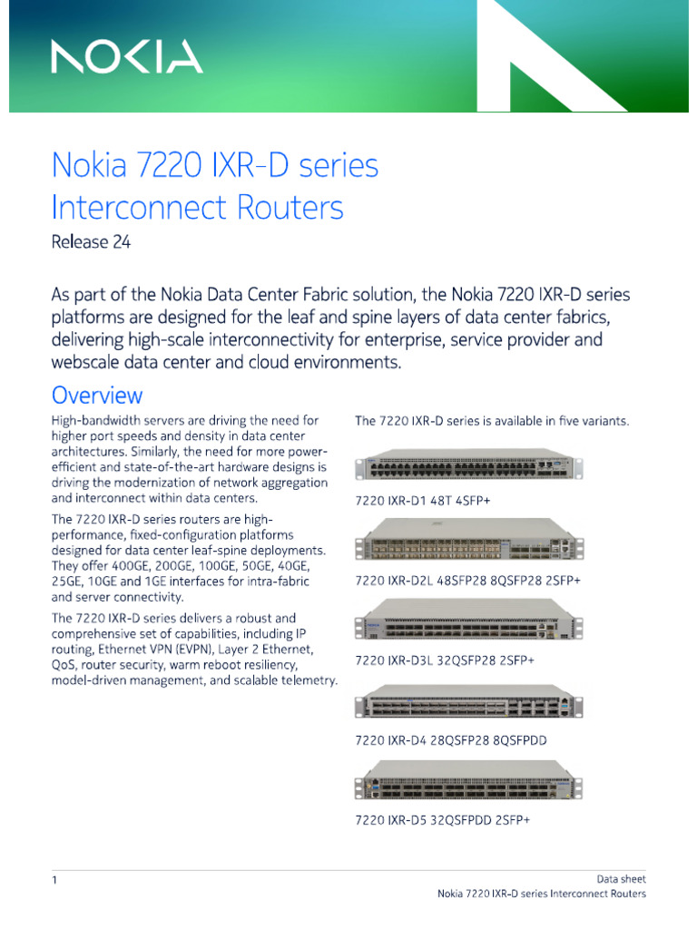 Nokia 7220 IXR-D Series Interconnect Routers Release 24 | PDF