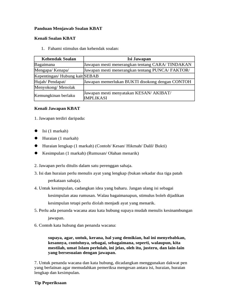 Panduan Menjawab Soalan KBAT | PDF