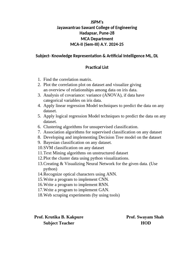 AI Practical List for MCA-II Students | PDF