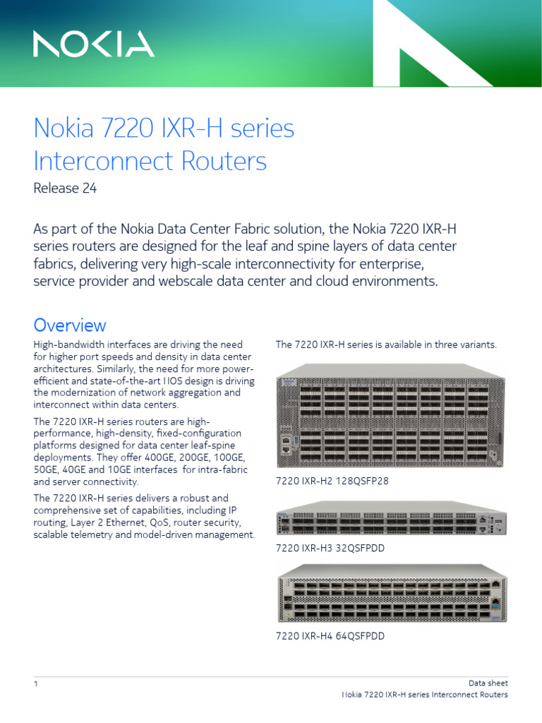 Nokia 7220 IXR H Series Interconnect Routers For SR Linux Data Sheet EN ...