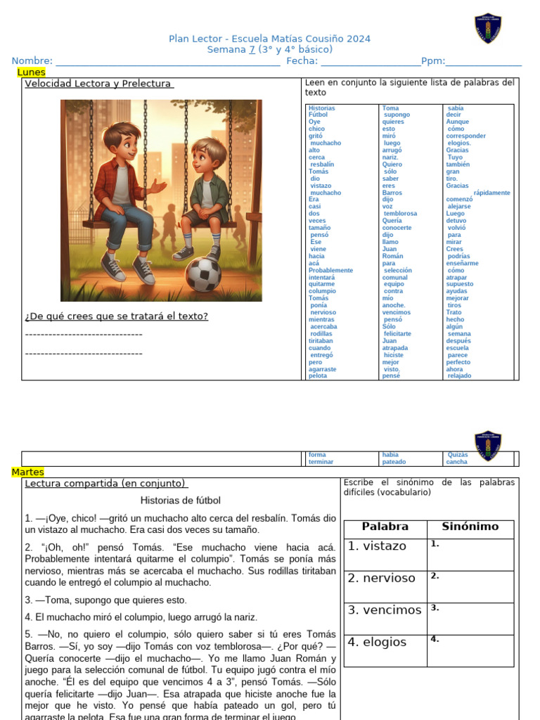 Plan Lector N°7 Fragmento Cuento | PDF | Inferencia
