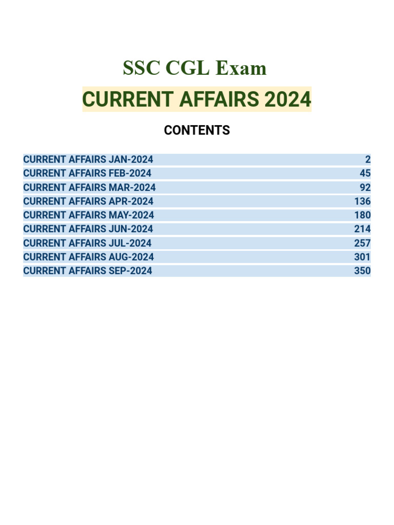 SSC Current Affairs (General Awareness) 2024 PDF Download - Compressed ...