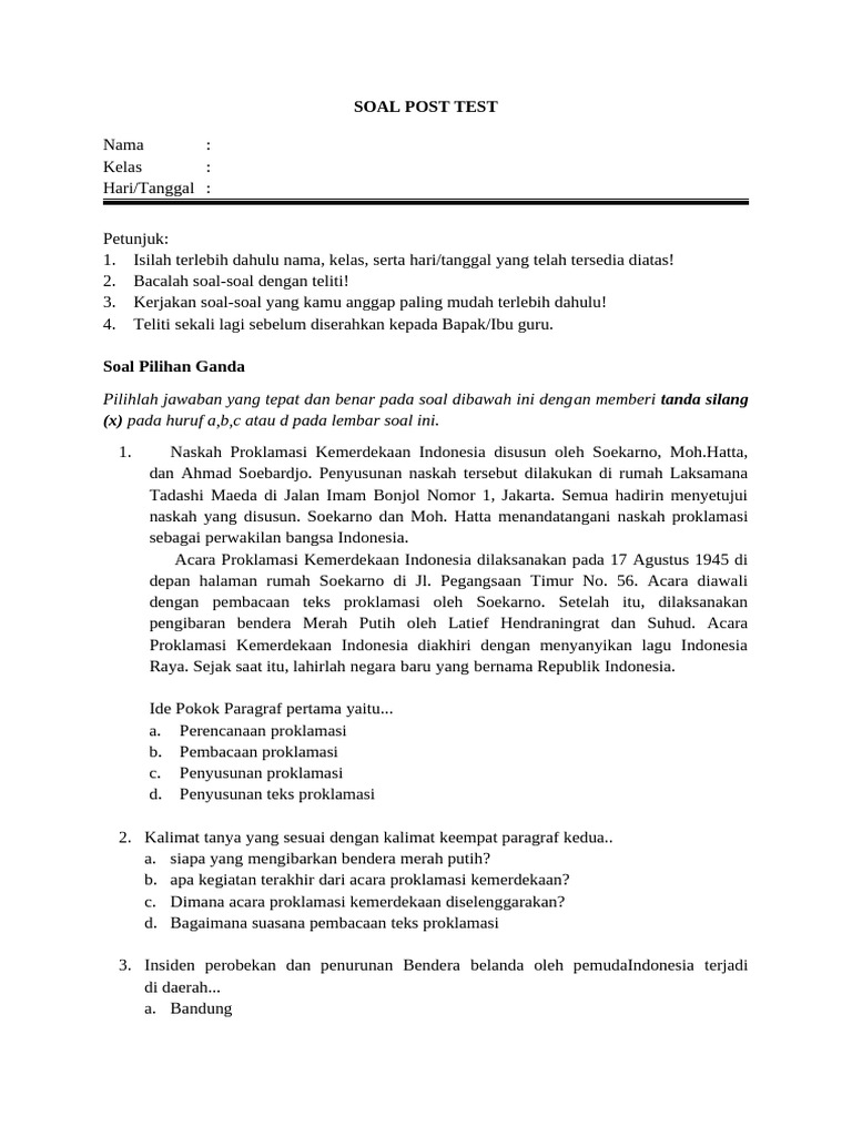 Soal Post Test | PDF