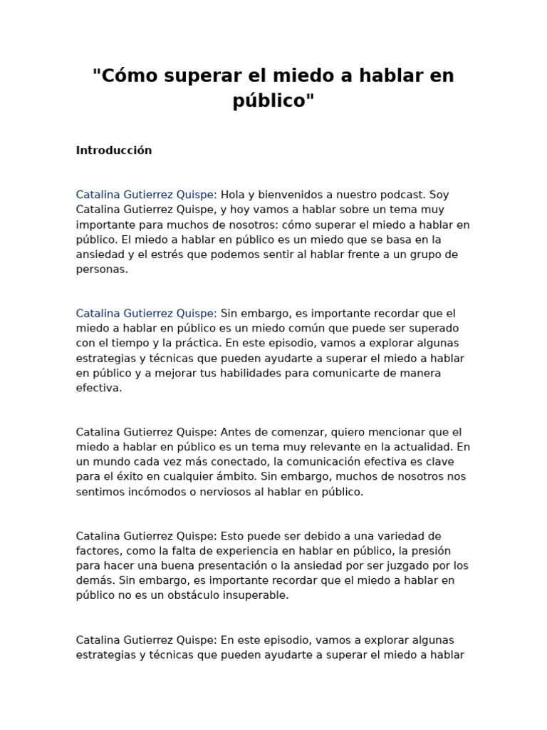 "Cómo Superar El Miedo A Hablar en Público": Introducción | PDF | Temor | Sicología