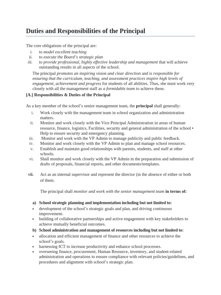 Duties of a principal | PDF | Teachers | Curriculum