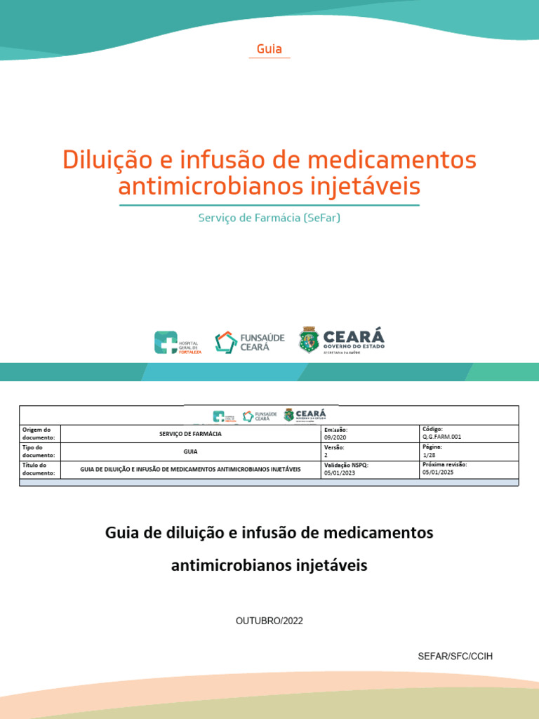 Guia de Diluiã - Ã - o e Infusã - o de Medicamentos Antimicrobianos ...