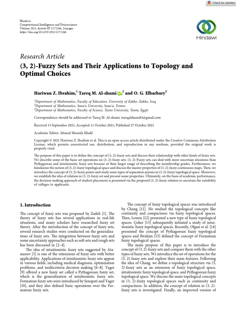 Computational Intelligence and Neuroscience - 2021 - Ibrahim - 3 2 Fuzzy Sets and Their ...