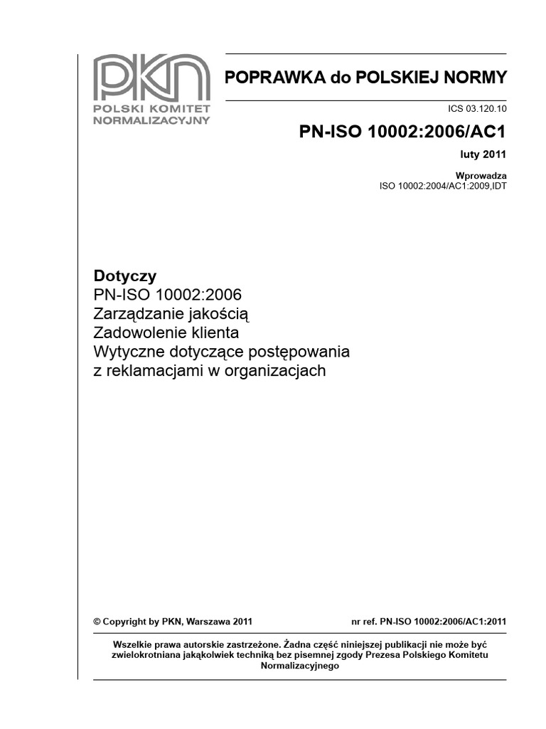 Pn-Iso-10002 2006 Ac1 2011P | PDF