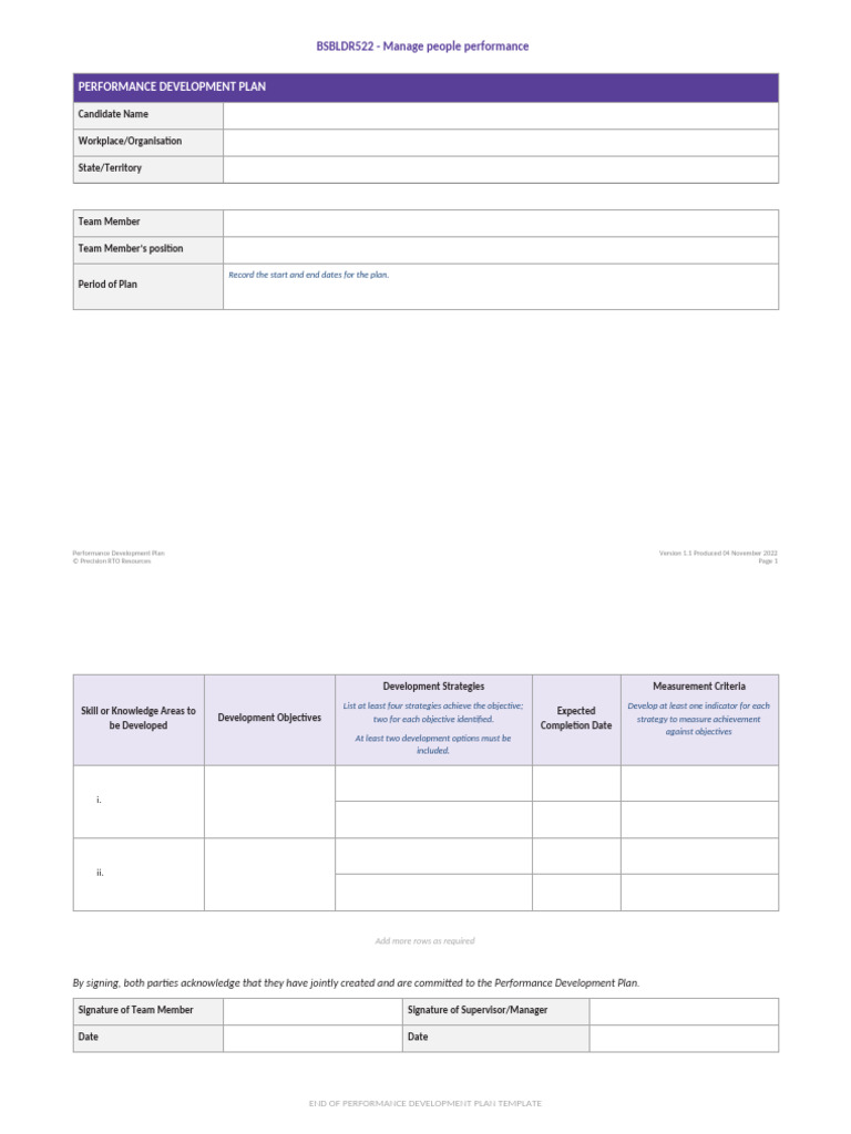 BSBLDR522-Performance-Development-Plan-Template- | PDF