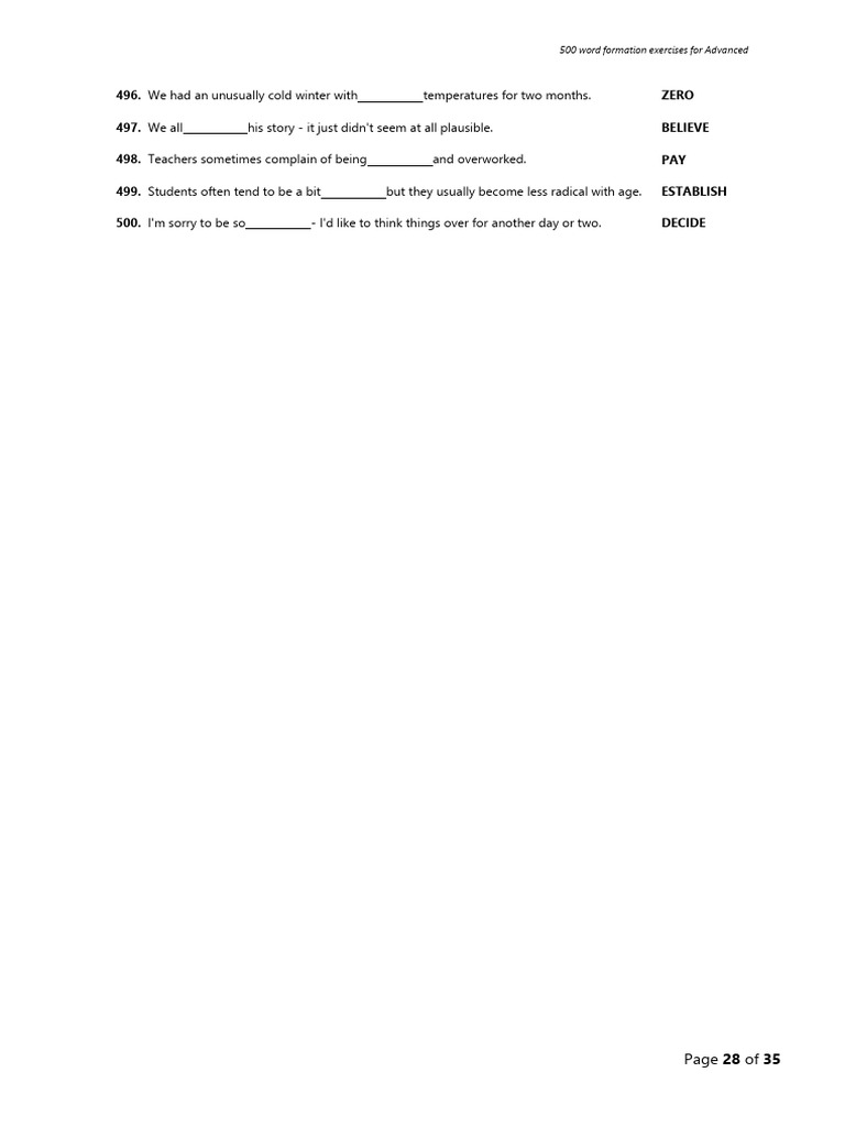 Advanced Word Formation Exercises PDF | PDF | Adjective | Verb