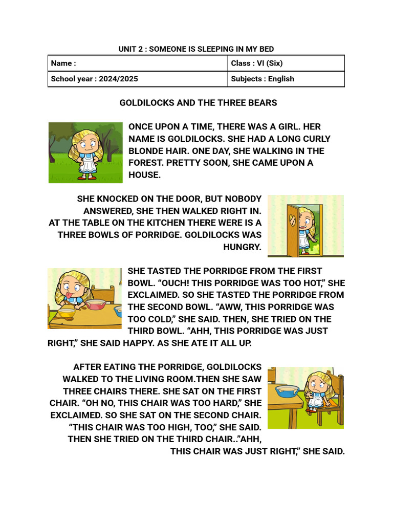 Goldilocks and the Three Bears Story | PDF | Goldilocks And The Three ...