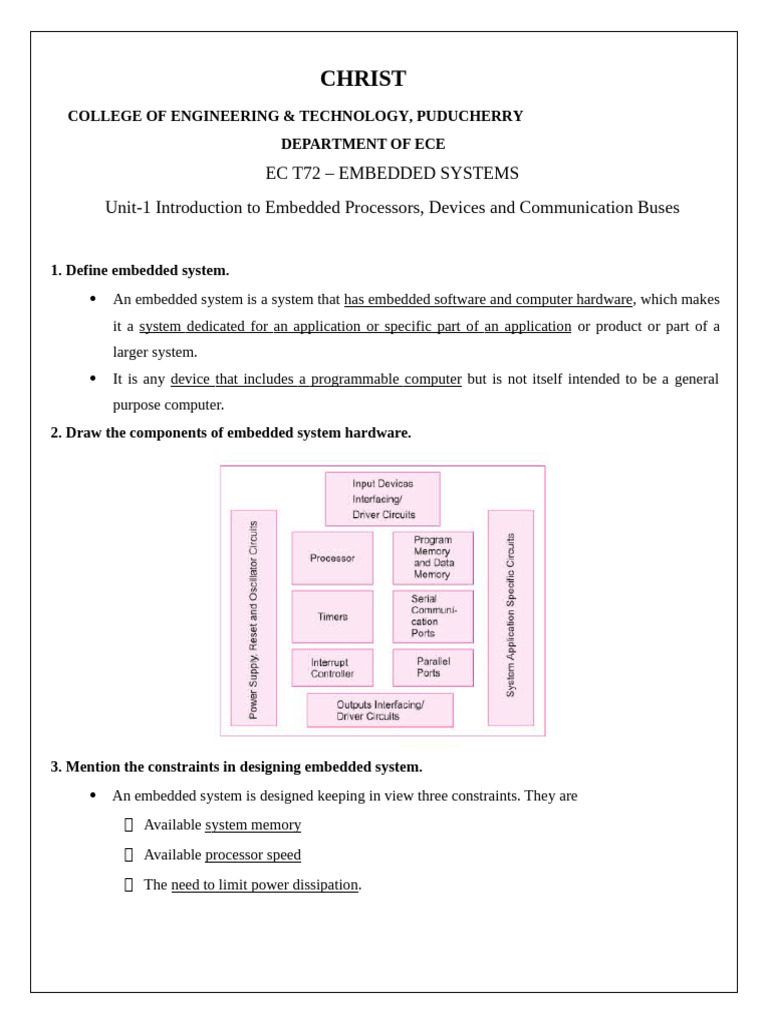 ES Unit 1 QBWA | PDF | Central Processing Unit | Embedded System