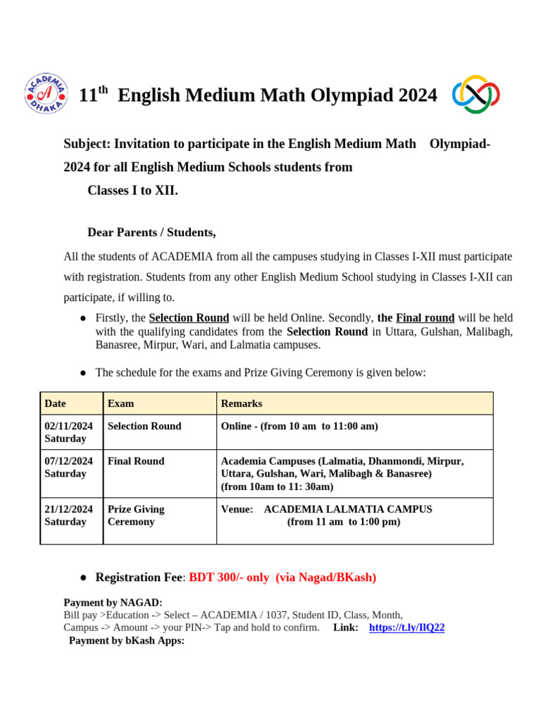 11th English Medium Math Olympiad 2024 | PDF