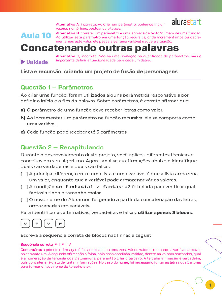 Lista e Recursão - Criando Um Projeto de Fusão de Personagens - Exercícios - AULA10 - PROF | PDF ...