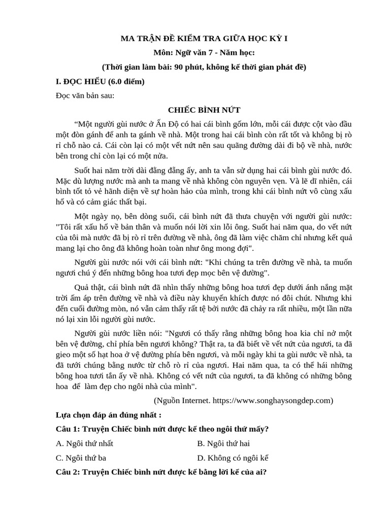 De Kiem Tra Giua HK1 Van 7 KNTT (1) | PDF