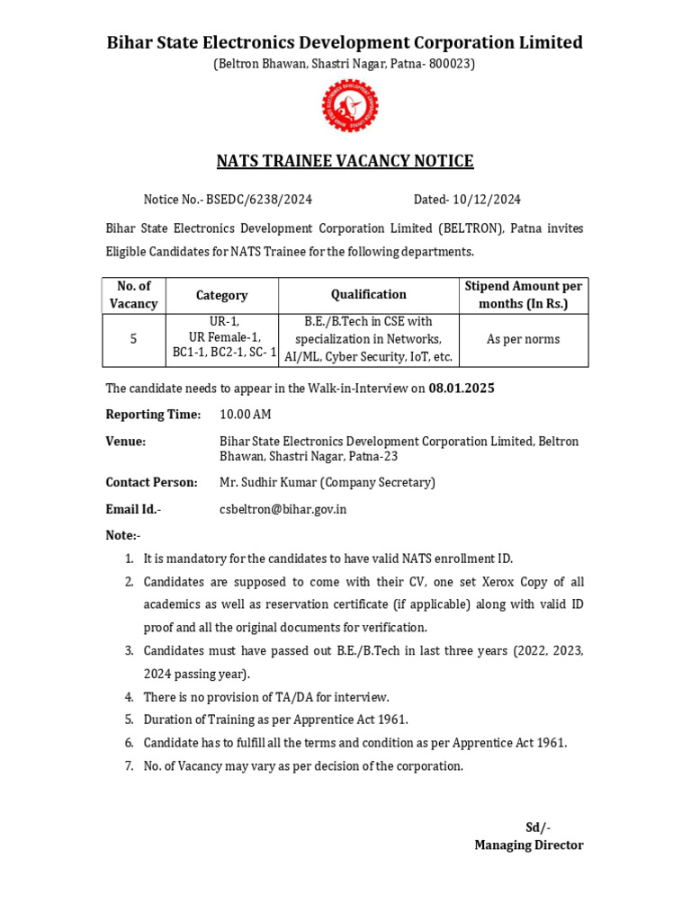 NATS Vacancy Notice | PDF