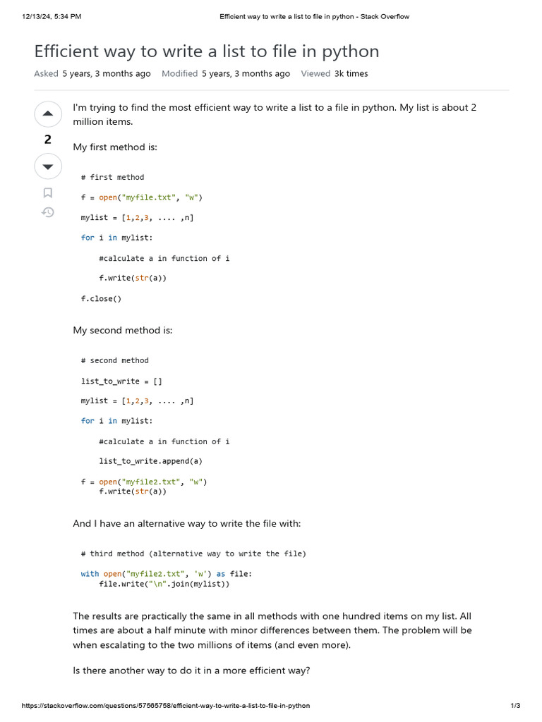 Efficient way to write a list to file in python - Stack Overflow | PDF | Computer Data ...