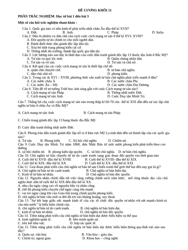 ĐỀ CƯƠNG K11 | PDF