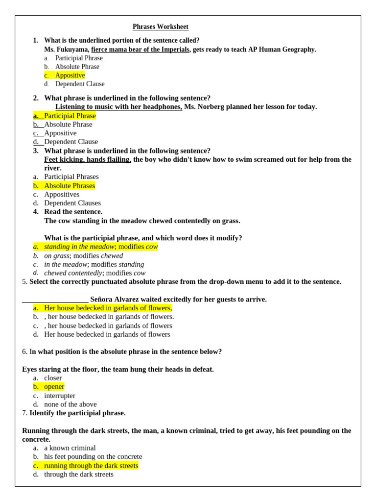Phrases WS | PDF | Syntax | Grammar