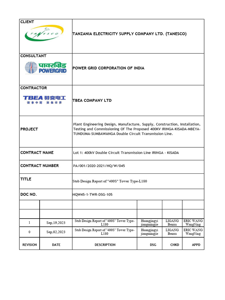 Stub Design Report of 400S Tower Type-L180 | PDF | Screw | Mechanical Engineering