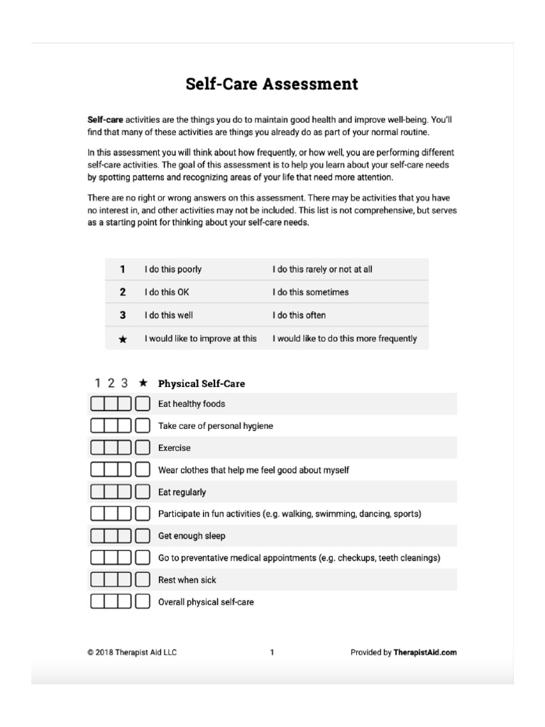 Self-Care Assessment | PDF