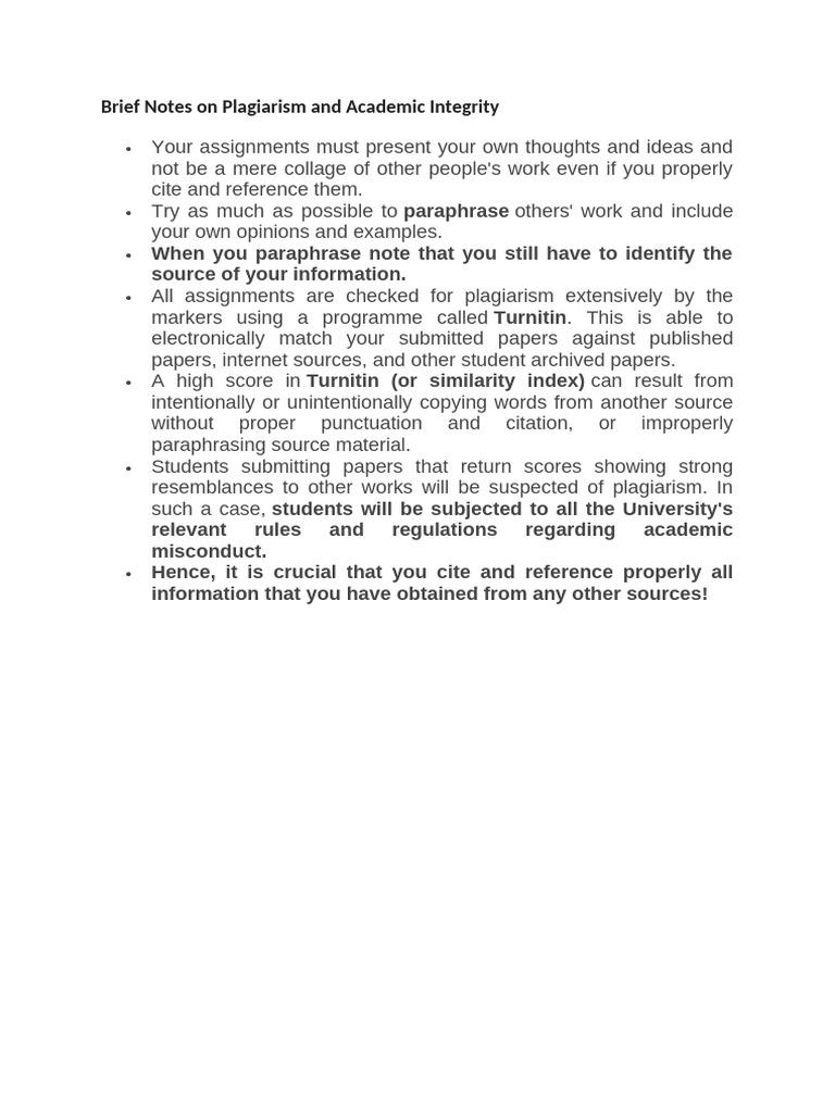 Understanding Plagiarism and Integrity | PDF