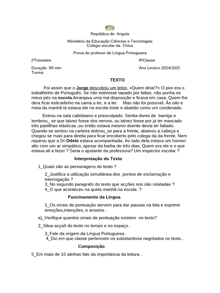 Prova Do Professor de LP 2024 | PDF