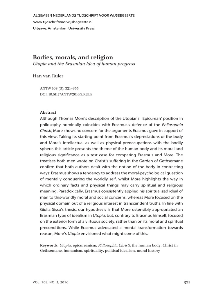 Bodies, Morals, and Religion. Utopia and The Erasmian Idea of Human ...