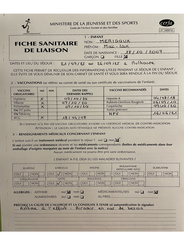 Fiche Sanitaire 1 | PDF