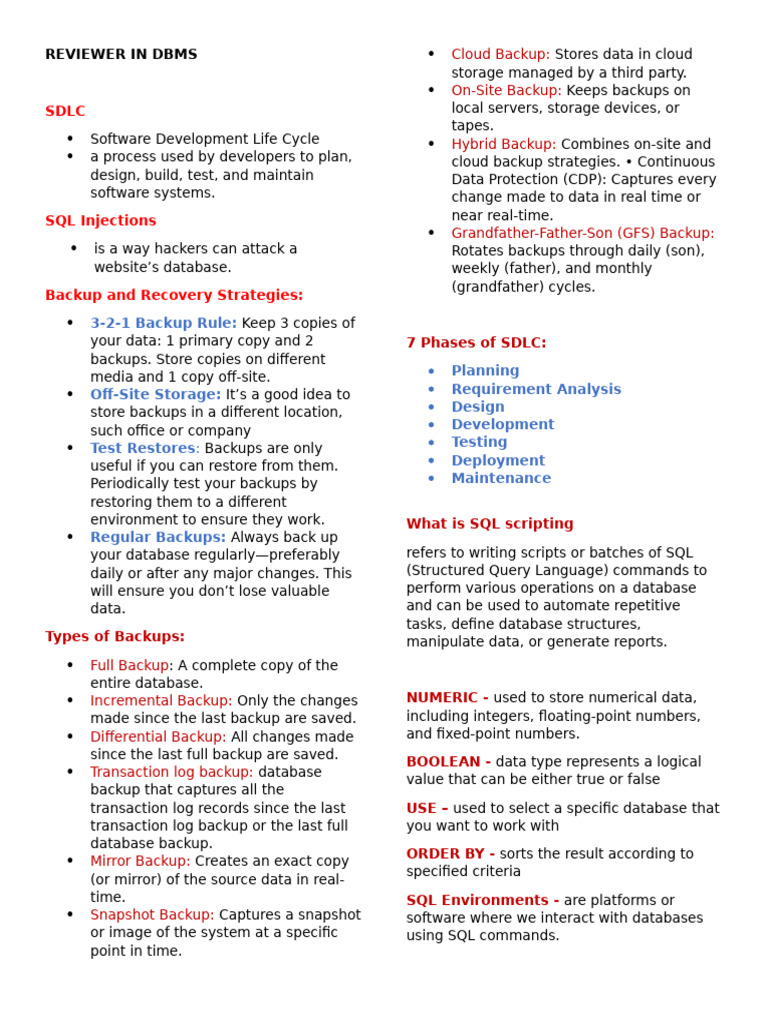 REVIEWER-IN-DBMS-FINALS | PDF | Databases | Backup REVIEWER-IN-DBMS-FINALS | PDF | Databases | Backup
