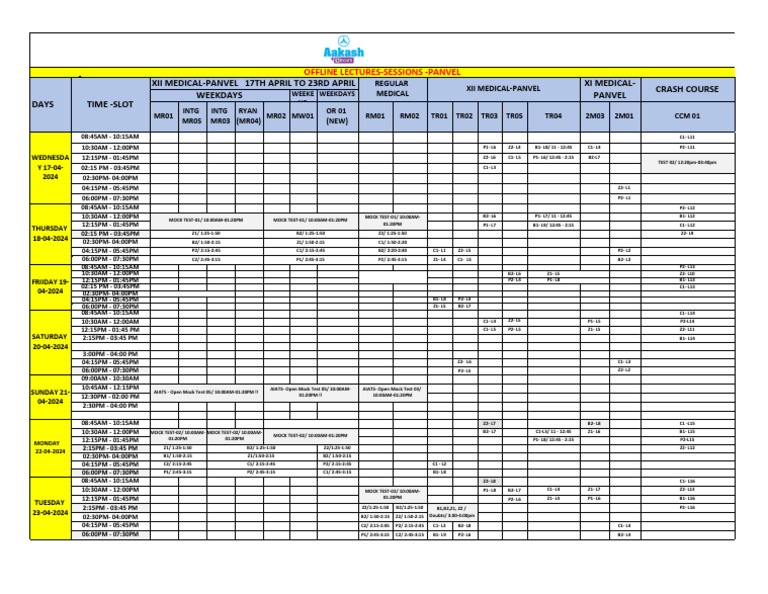 TIME TABLE MEDICAL PANVEL 17TH APRIL TO 23RD APRIL (1) (1) | PDF