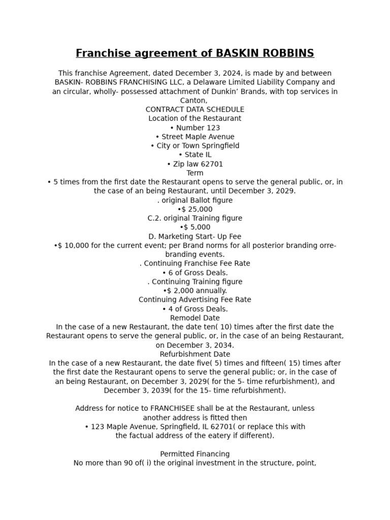 Franchise Contract of BASKIN ROBBINS | PDF | Franchising | Insurance