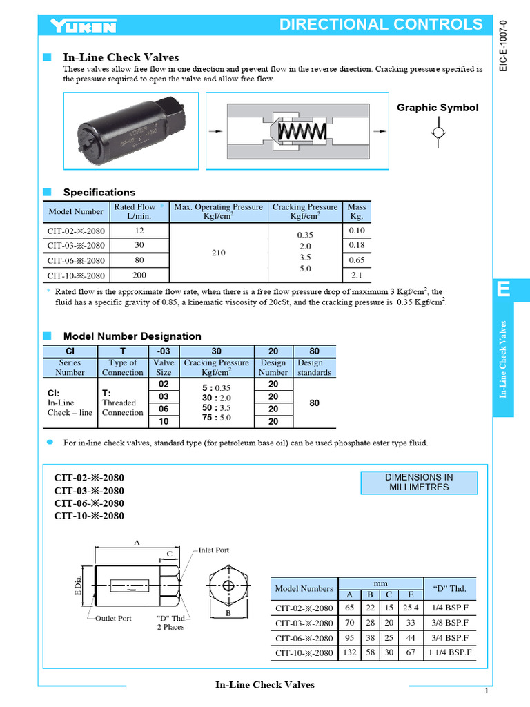 In-Line and Right Angle Check Valves | PDF | Valve | Pressure