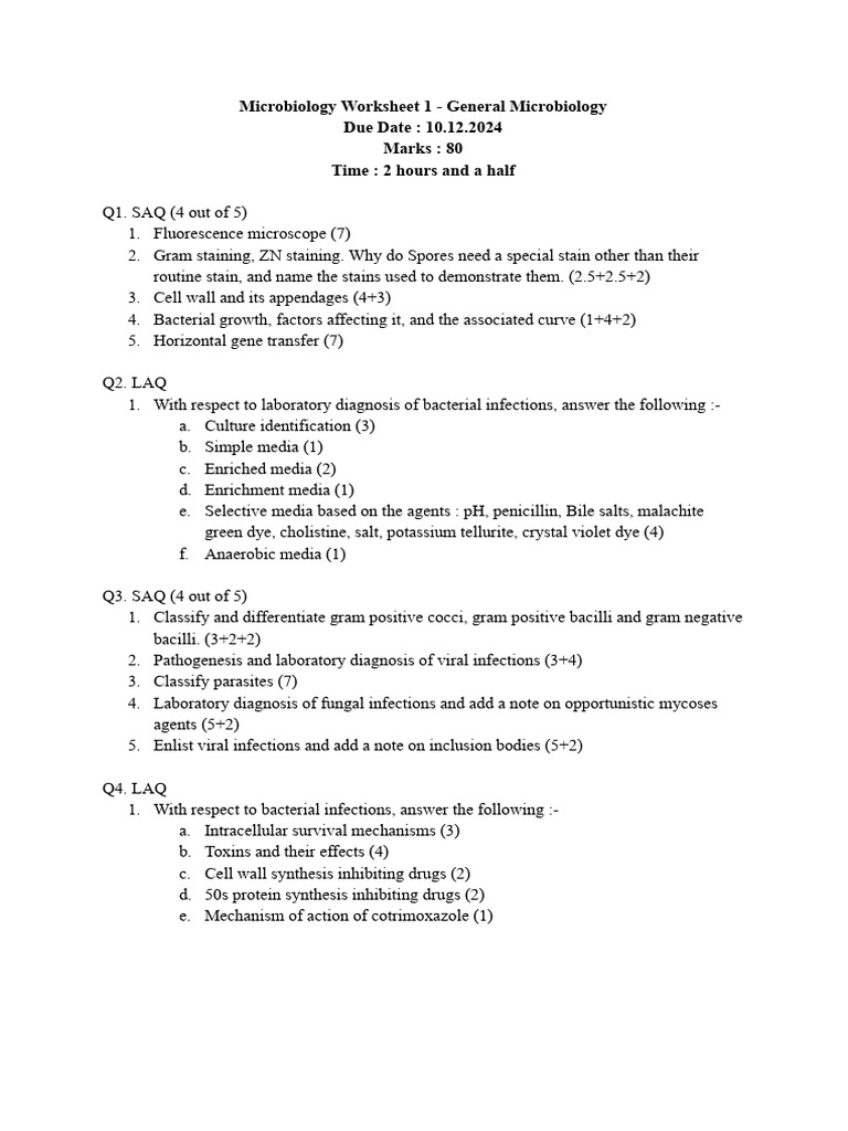 General Microbiology Worksheet 1 | PDF
