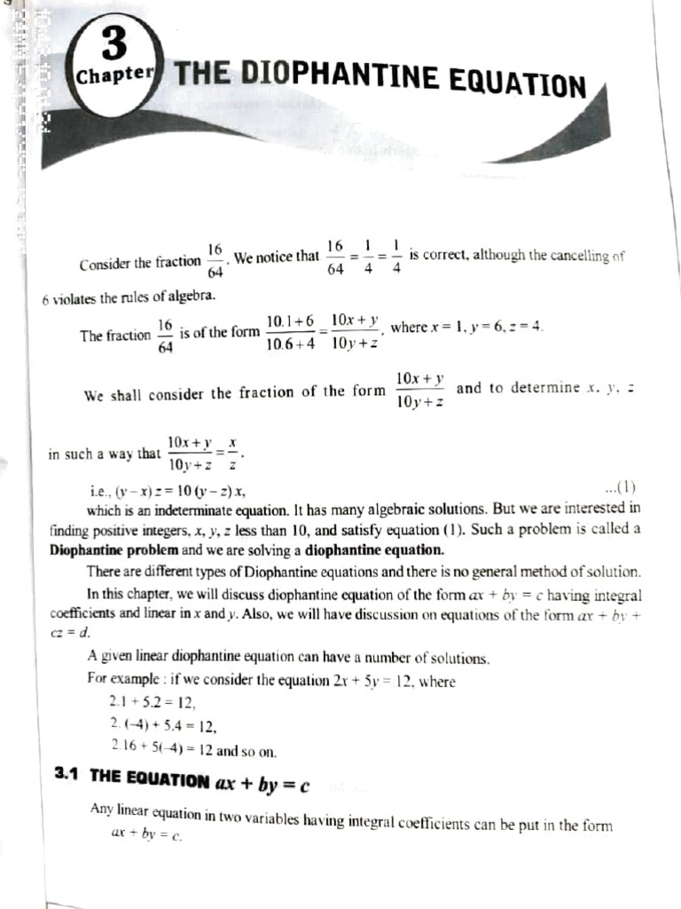 CH-3 The Diophantine Equation (+3 Mathematics) | PDF | Equations ...