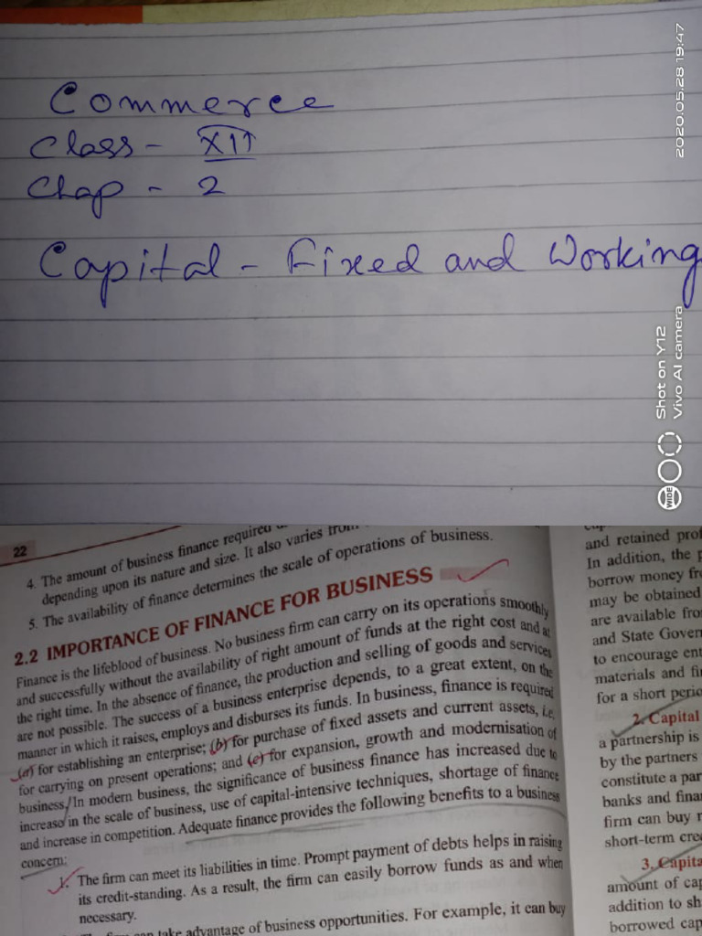 Class XII Commerce Chapter 2 Capital Fixed and Working | PDF