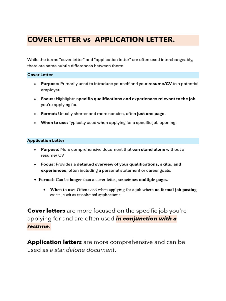 Cover Letter vs Application Letter Guide | PDF | Résumé | Business