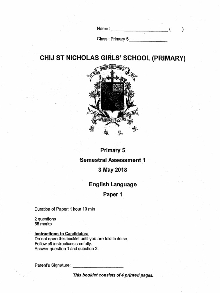 P5 English SA1 2018 ST Nicholas Exam Papers | PDF