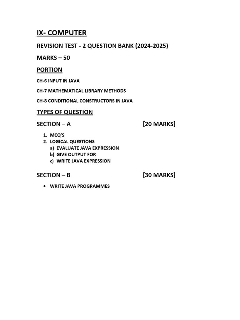 Ix - Computer Revison Test - 2 Syllabus | PDF