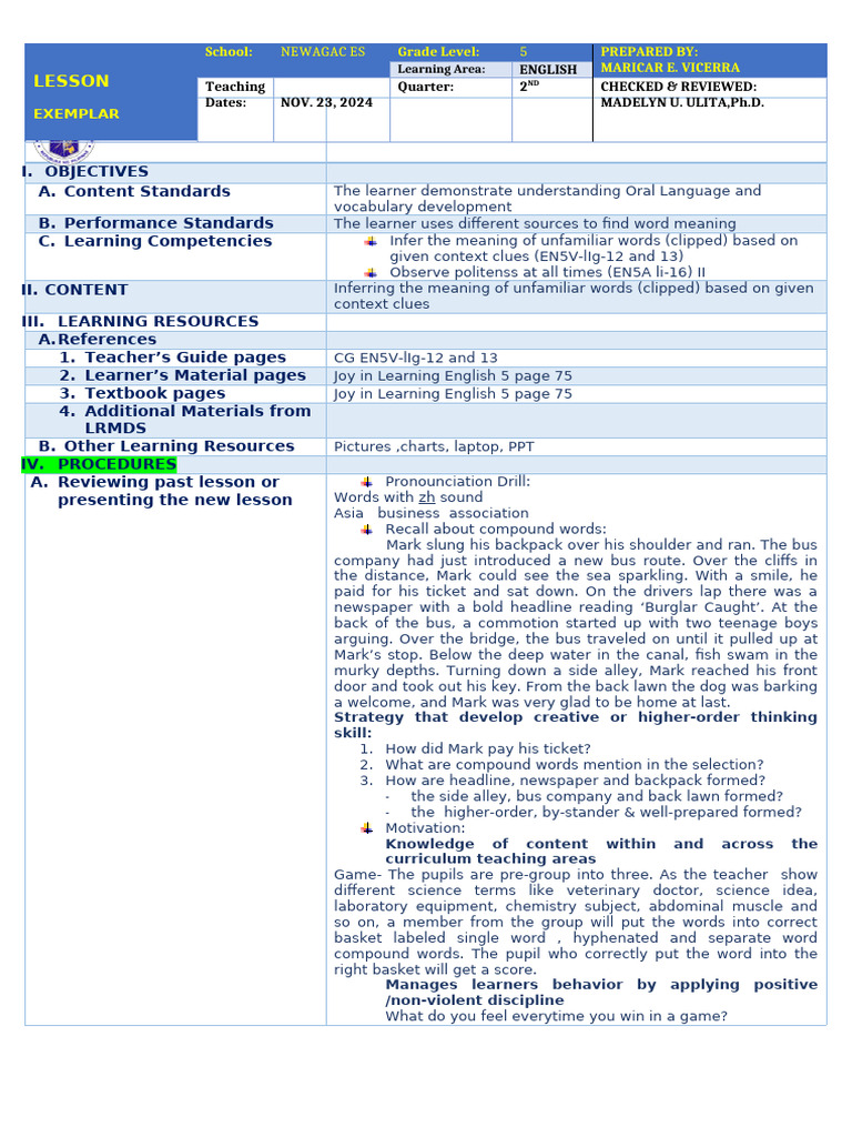 Lesson Exemplar English Bangon Aral 11 232024 | PDF | Science | Teachers