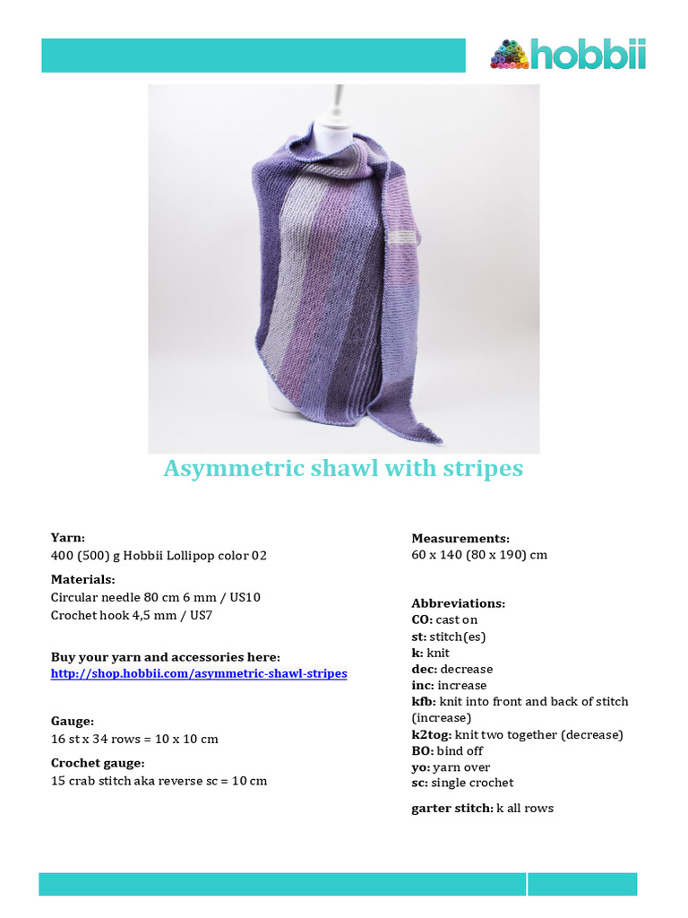 Asymetrisk Sjal Med Striber Us | PDF | Knitting | Crochet