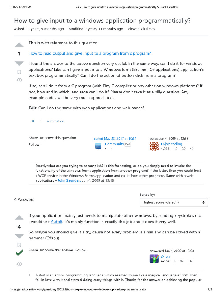 C# - How To Give Input To A Windows Application Programmatically - Stack Overflow | PDF | C ...